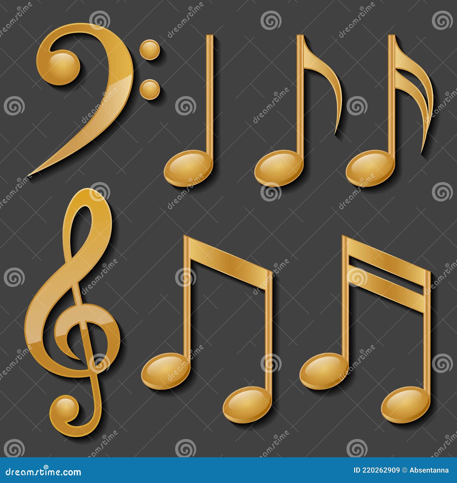 Set of golden music notes stock vector. Illustration of collection ...