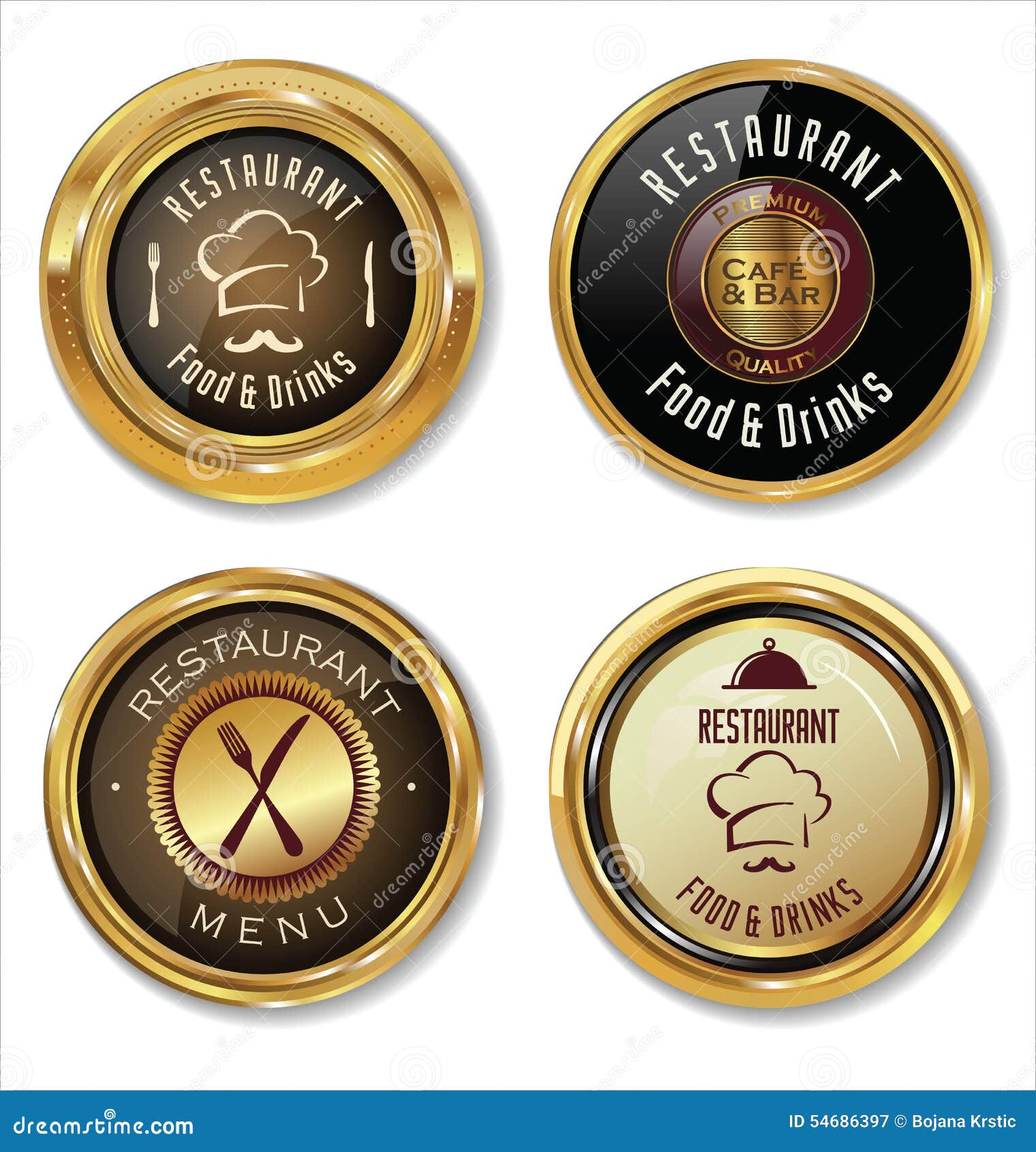 Set of Golden Restaurant Labels Stock Illustration - Illustration of ...
