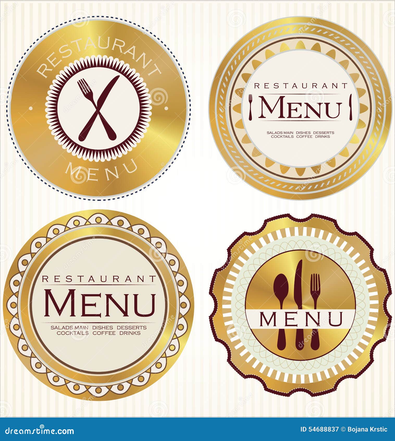 Set of Golden Restaurant Labels Stock Illustration - Illustration of ...