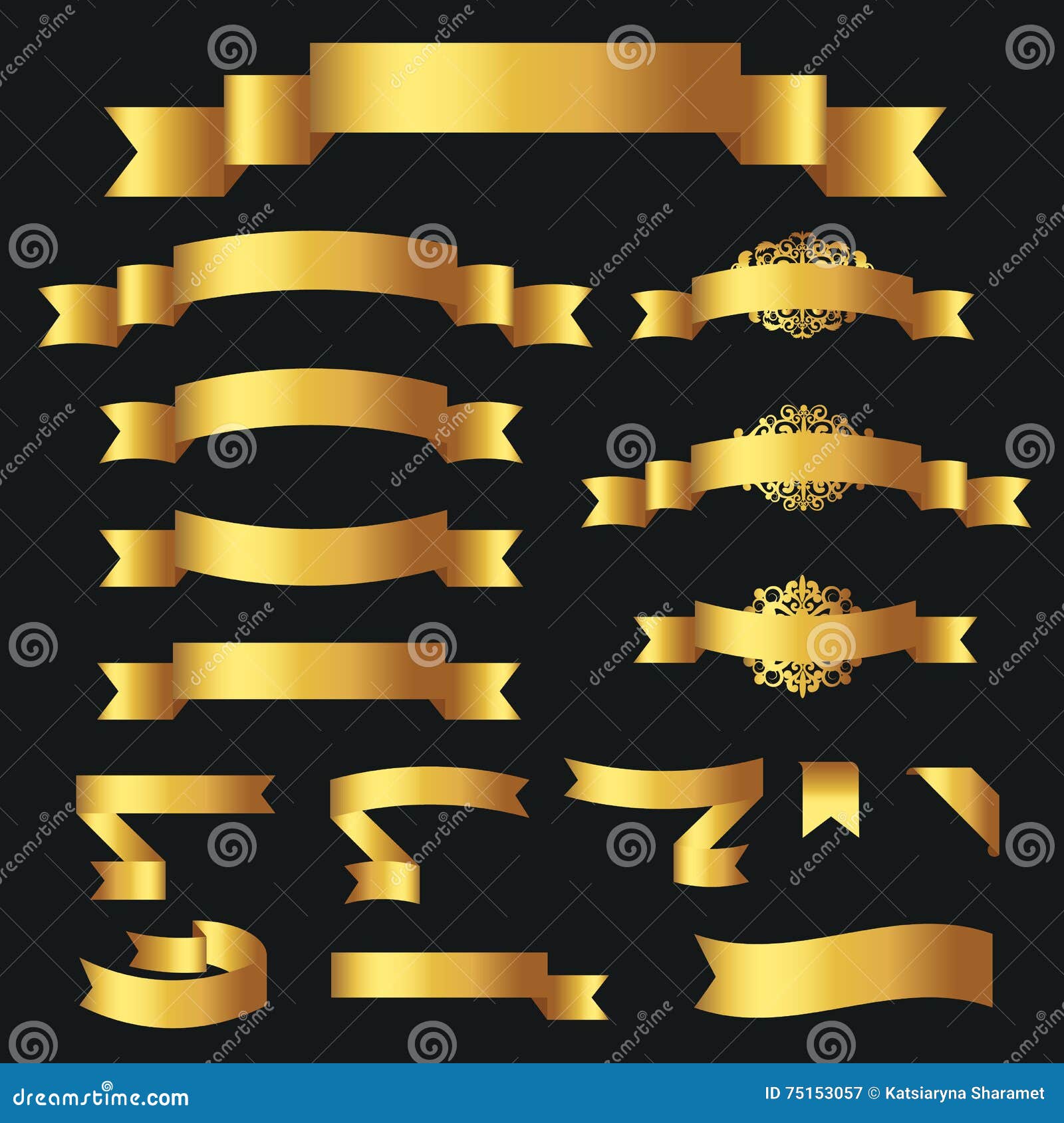 Set of Golden Ribbons for Your Design. Stock Vector - Illustration of ...