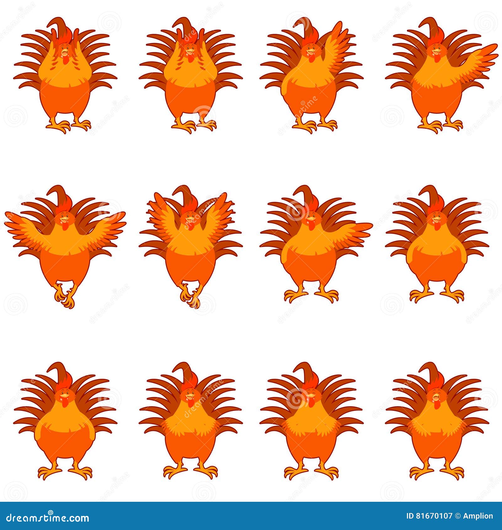 Set of Golden Rooster Flat Icons Stock Vector - Illustration of icon ...
