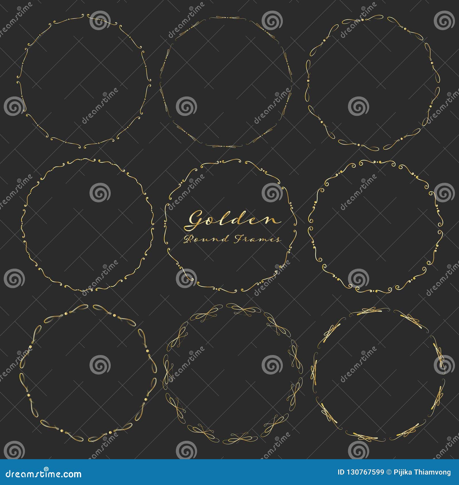 Set of Golden Round Frames for Decoration, Decorative Round Frames ...