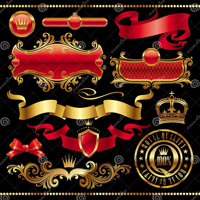 Set of Golden Royal Design Elements Stock Vector - Illustration of ...