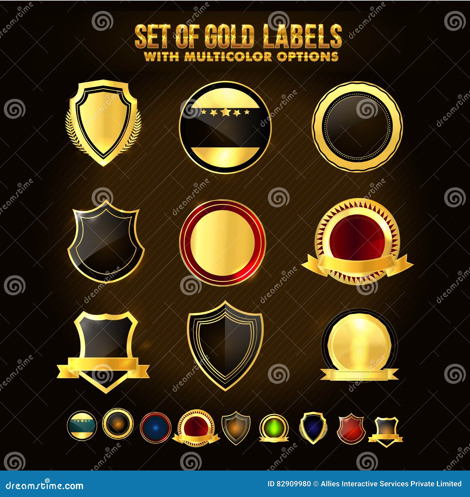 Set of Golden Shield, Stickers, Labels, Ribbons. Stock Illustration ...