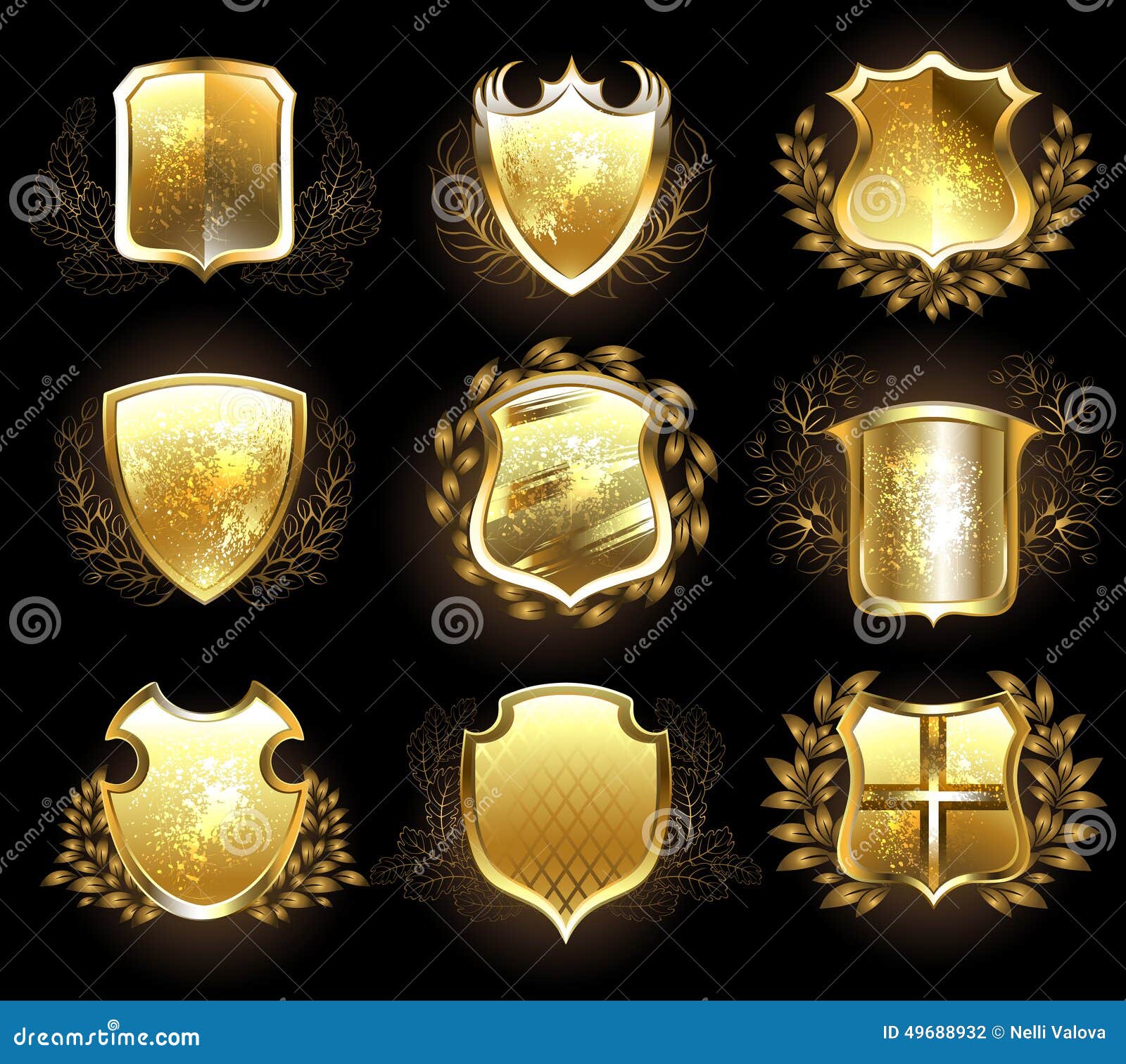Golden Shields With Laurel Wreath Vector Illustration | CartoonDealer ...