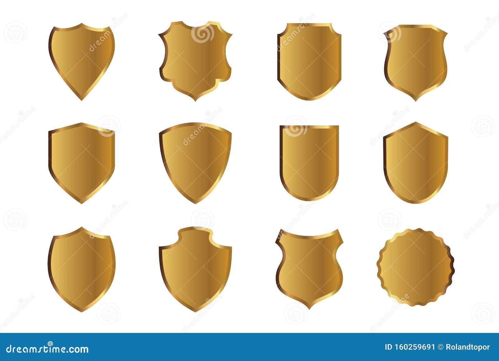Set of Golden Shields. Vector Illustration Stock Vector - Illustration ...