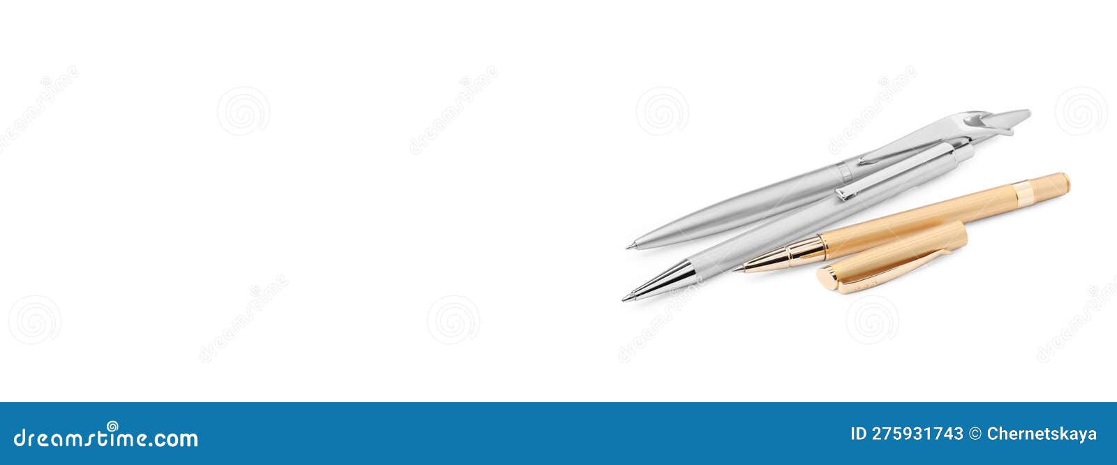 Set of Golden and Silver Pens on White Background Stock Image - Image ...