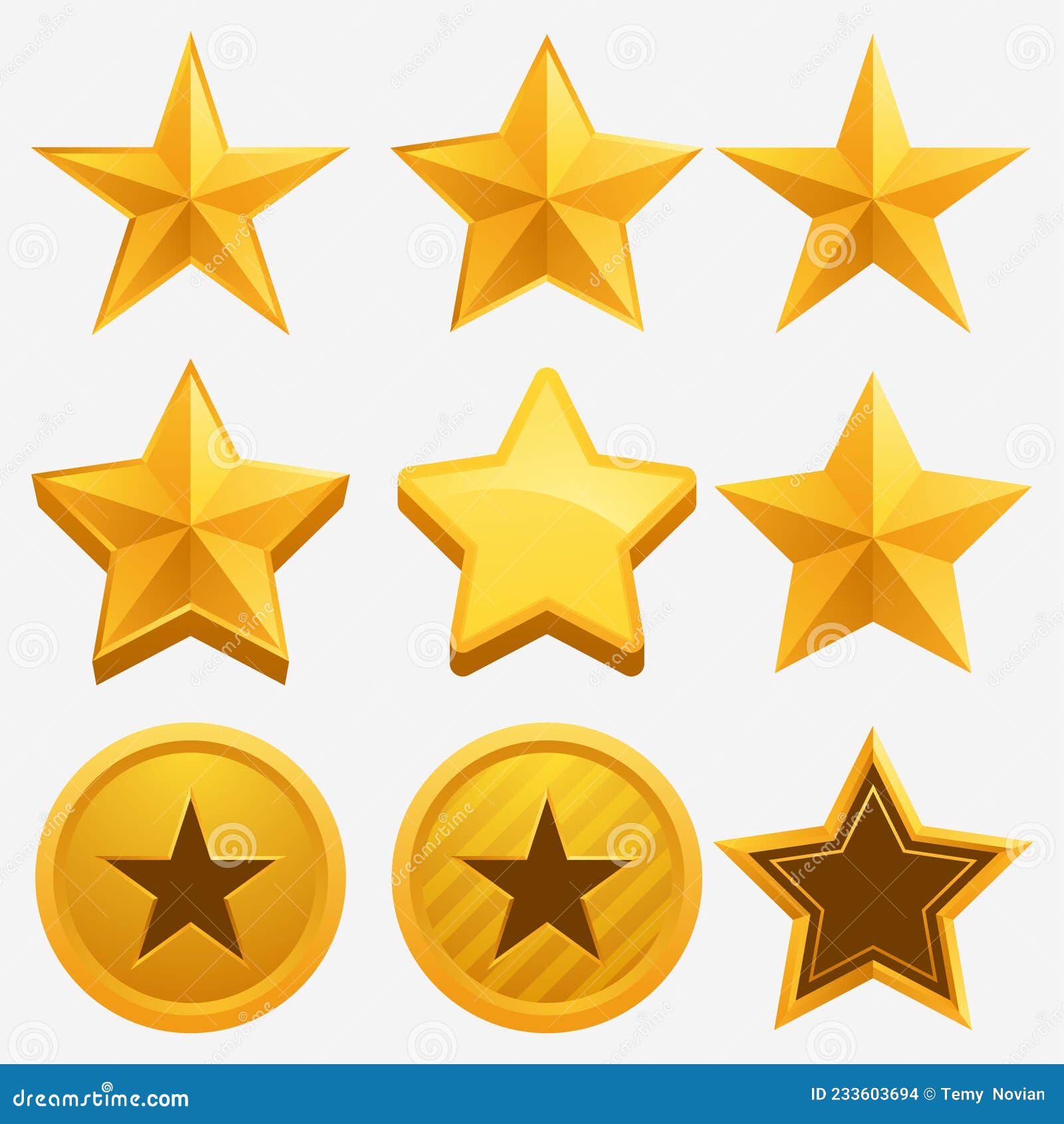 Set of Golden Star Shape for Game Ranking Stock Vector - Illustration ...