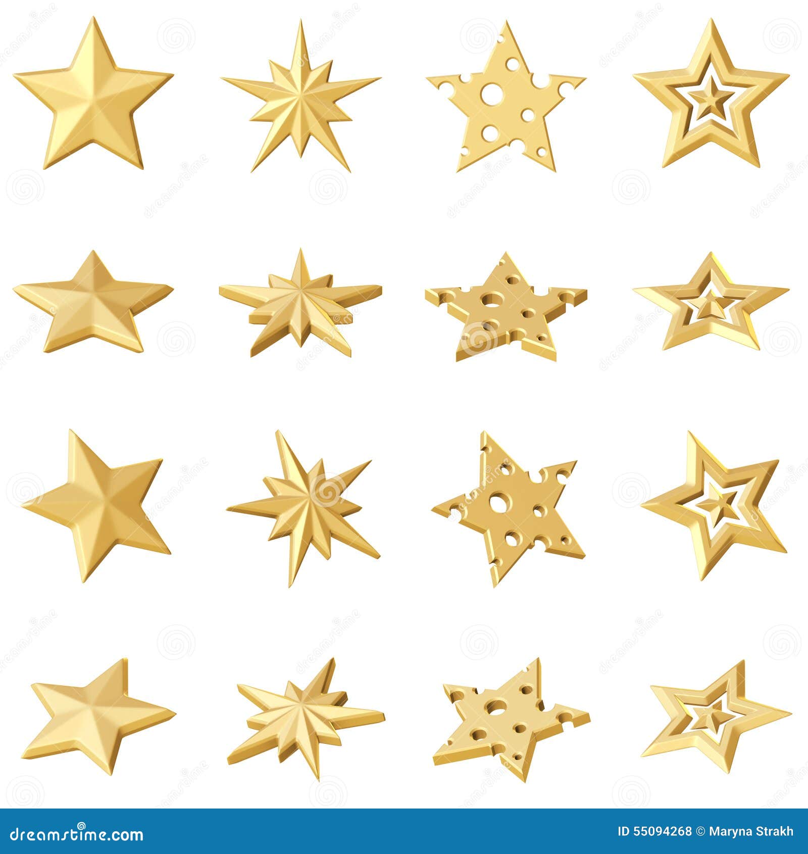 Set of 4 Golden Stars. Different Angles Stock Illustration ...