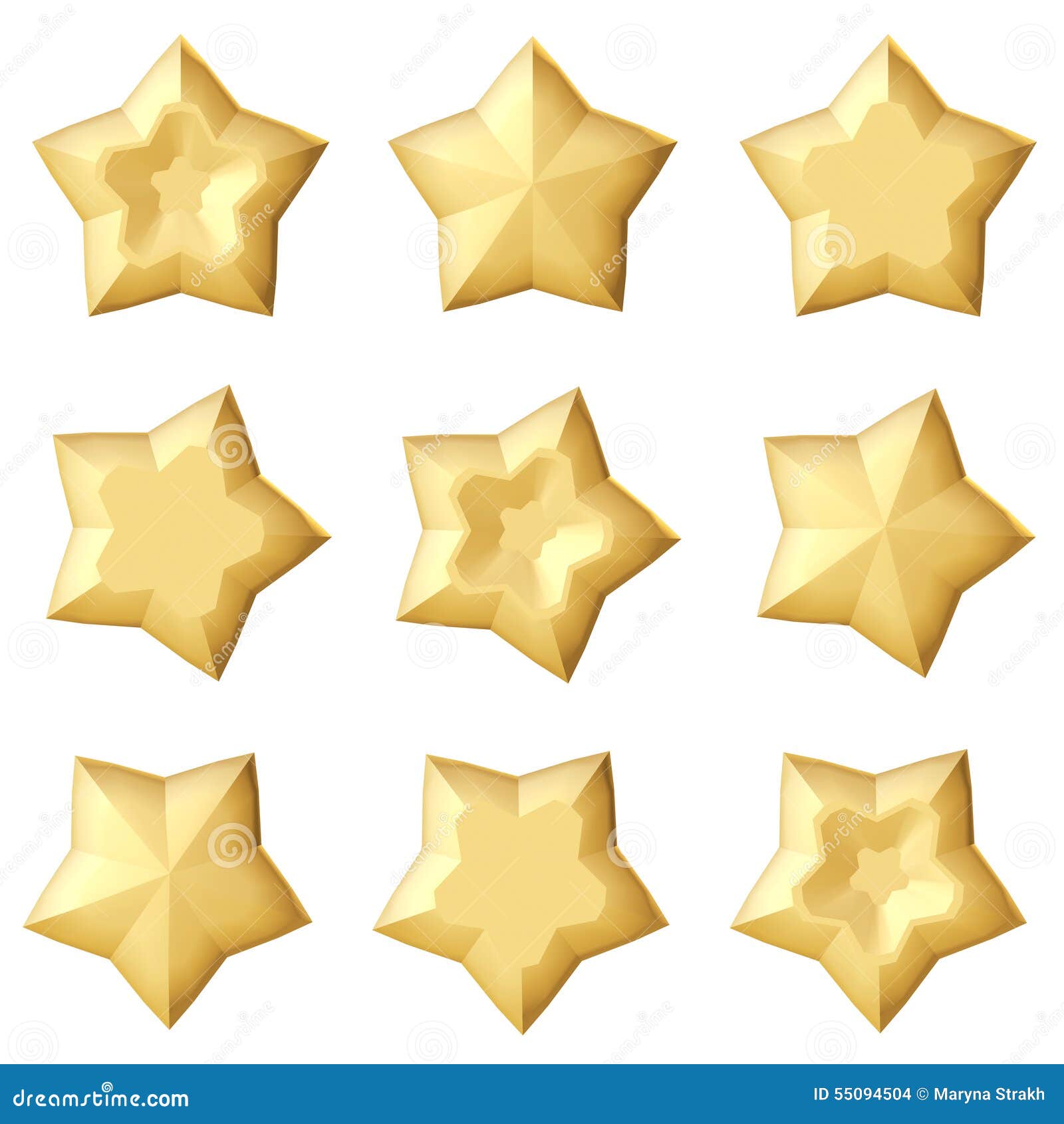 Set of 3 Golden Stars. Different Angles Stock Illustration ...
