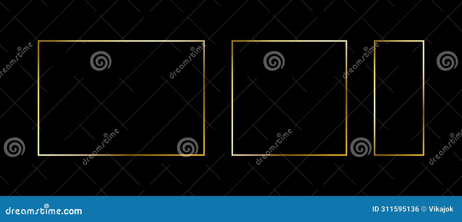 Set of Golden Thin Frames. Gold Geometric Borders in Art Deco Style ...