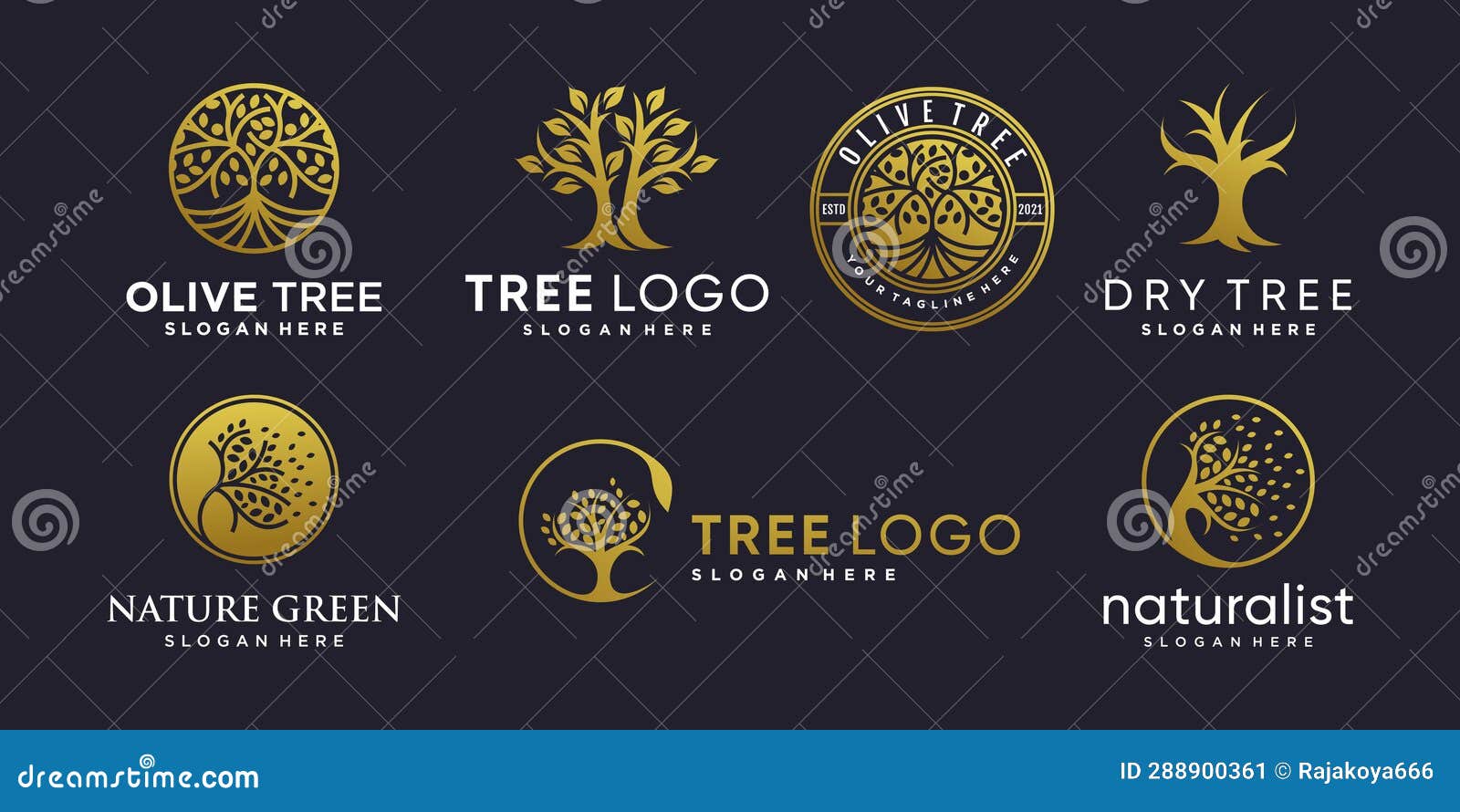 Set of Golden Tree Logo with Creative Abstract Element Style Premium ...