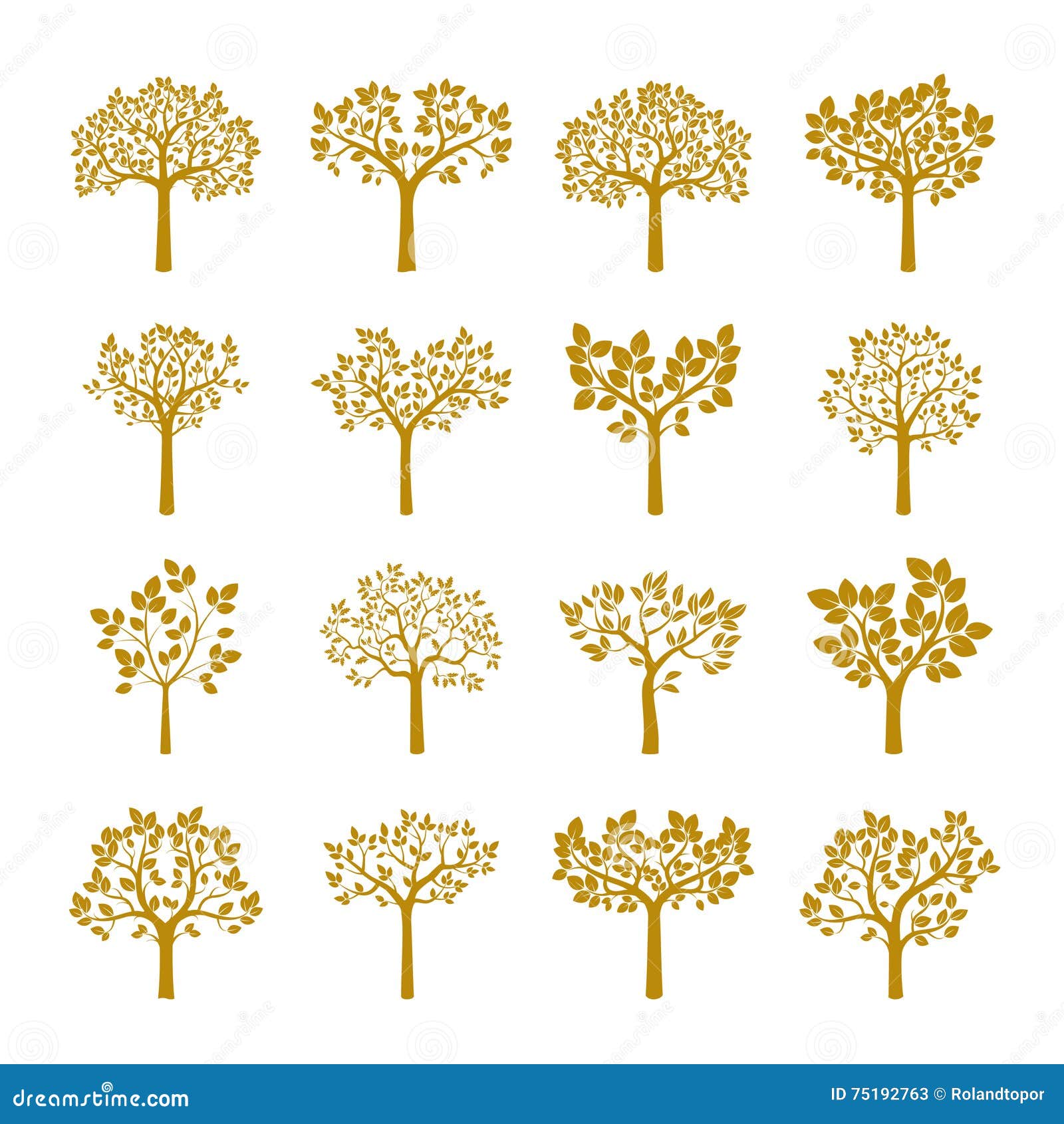 Set of golden trees. stock illustration. Illustration of elements ...