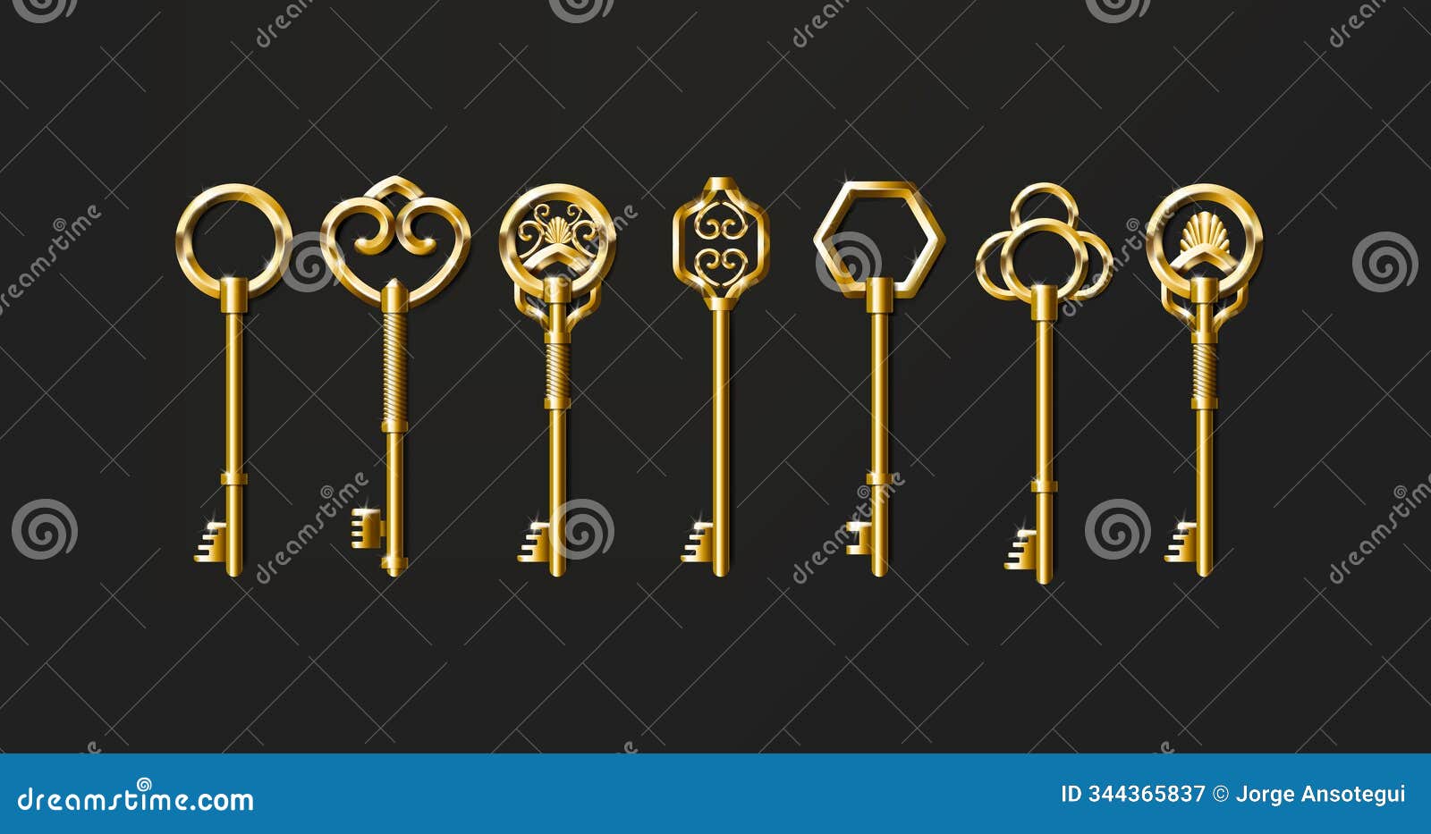 Set of Golden Vintage Old Keys Stock Illustration - Illustration of ...