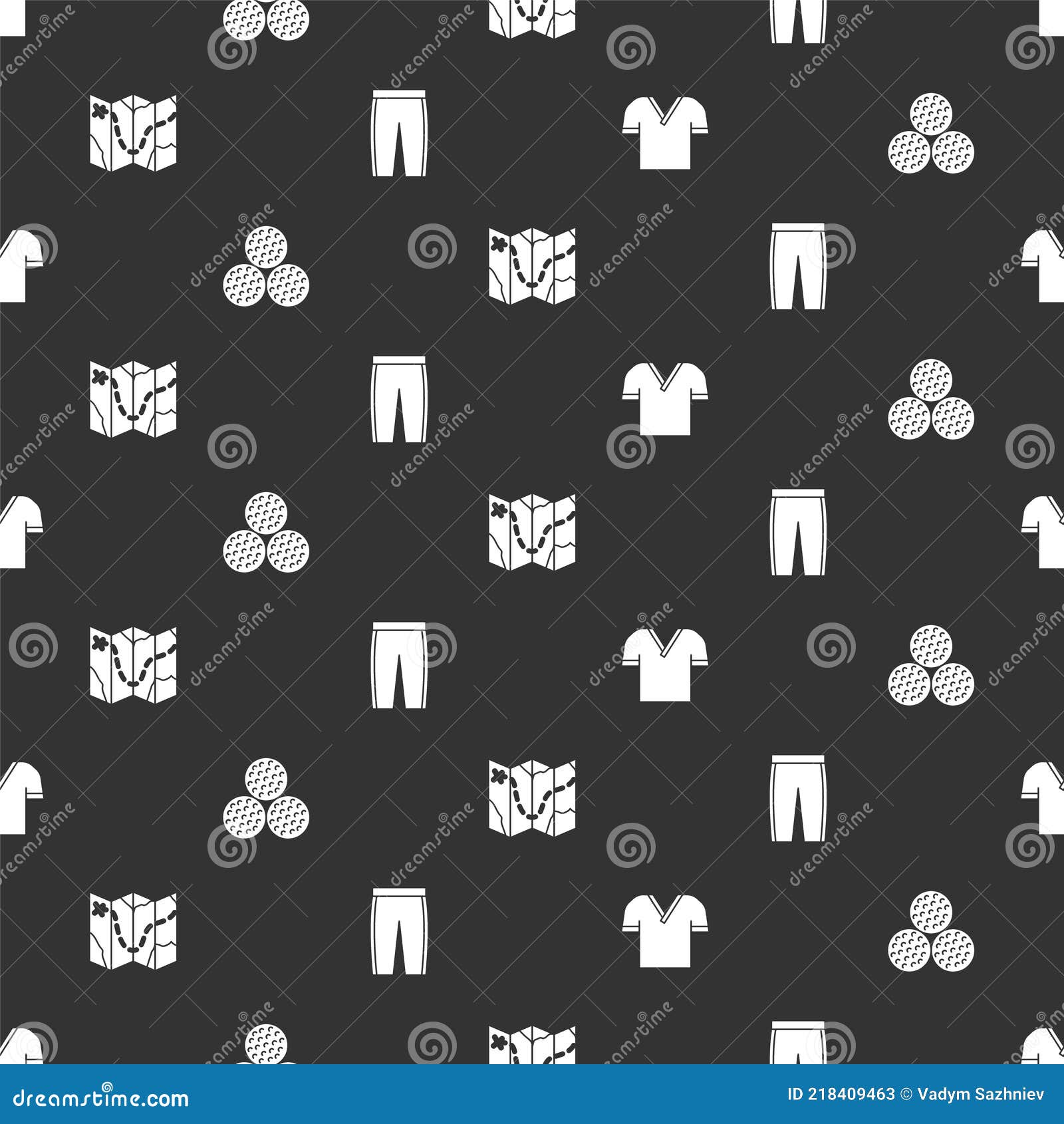 Set Golf Shirt, Ball, Course Layout and Pants on Seamless Pattern ...
