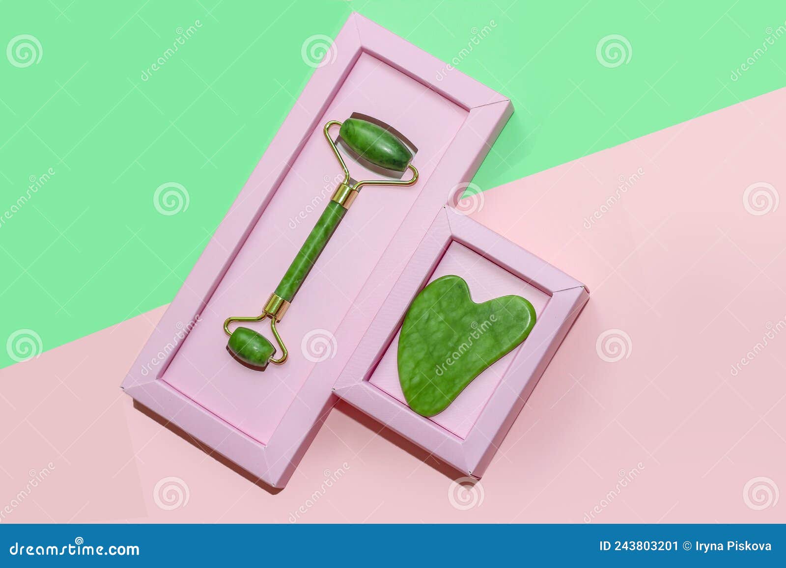 Set of Gouache Scraper and Jade Roller on Abstract Paper Background ...