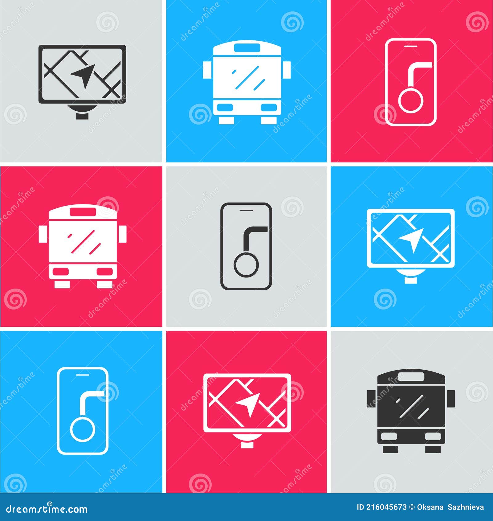 Set Gps Device with Map, Bus and City Navigation Icon. Vector Stock ...