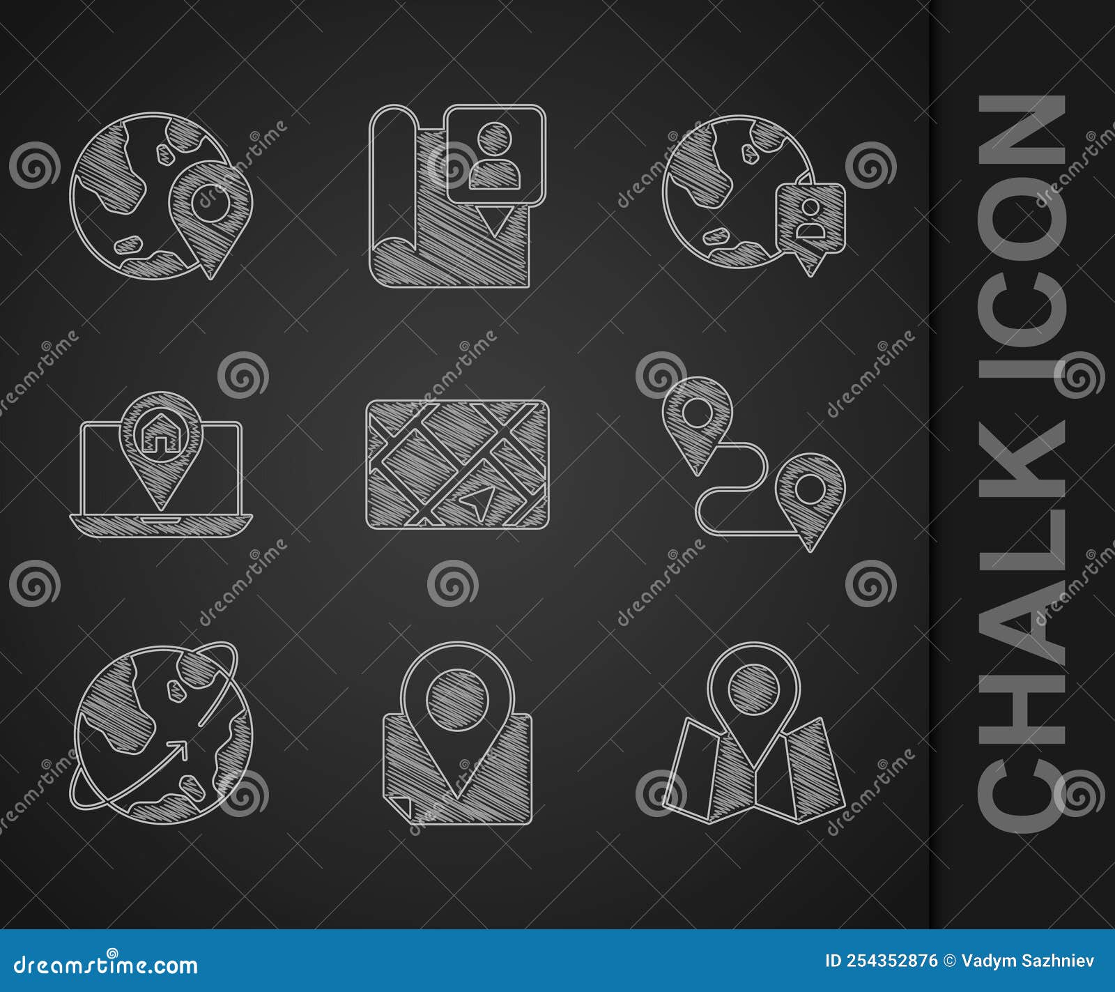 Set Gps Device with Map, Folded Location Marker, Route, Satellites ...