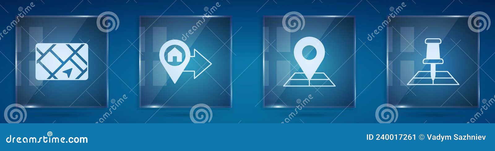 Set Gps Device with Map, Location House, Folded Location Marker and ...