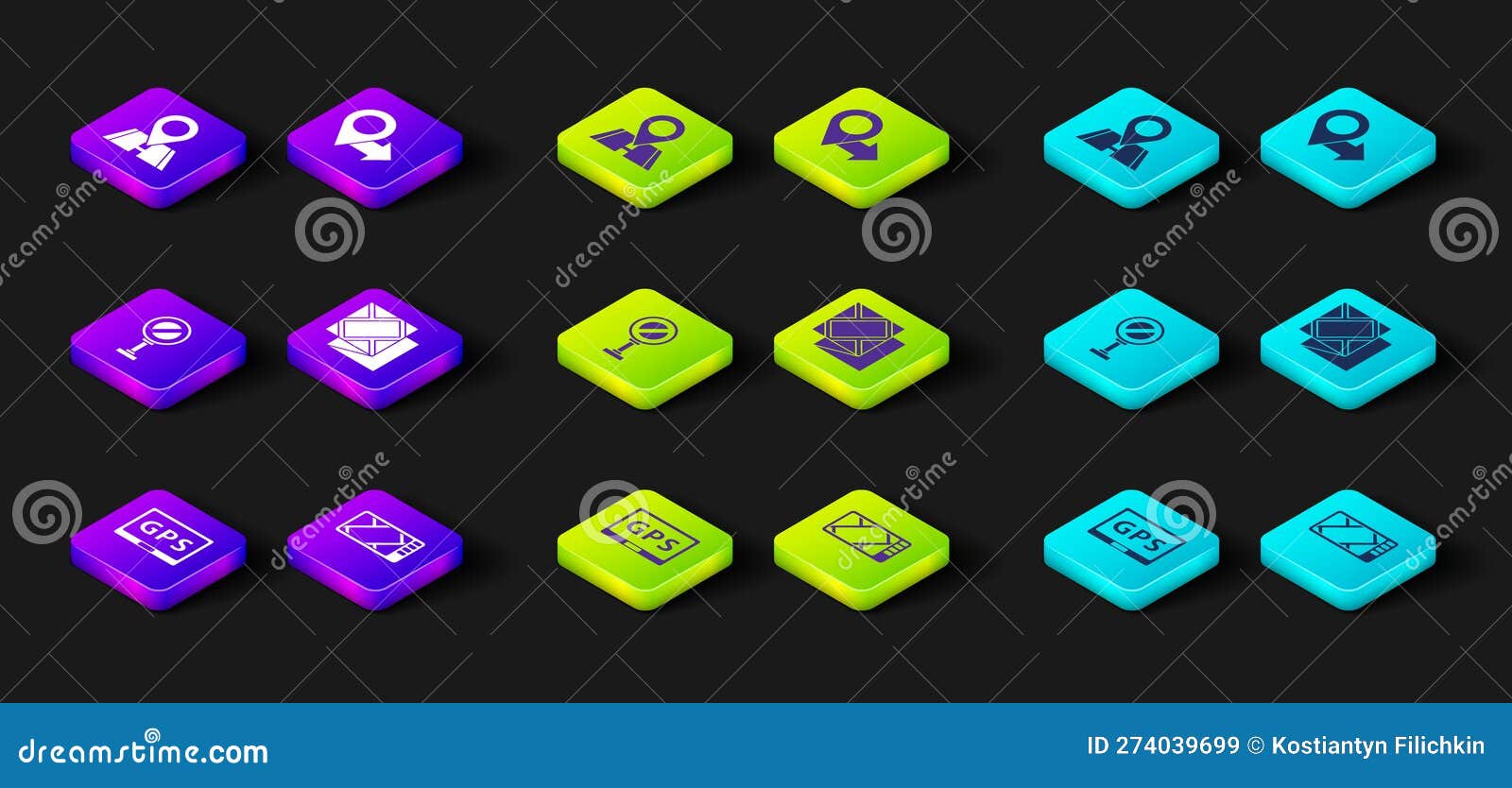 Set Gps Device with Map, Stop Sign, Folded, Location and Icon. Vector ...