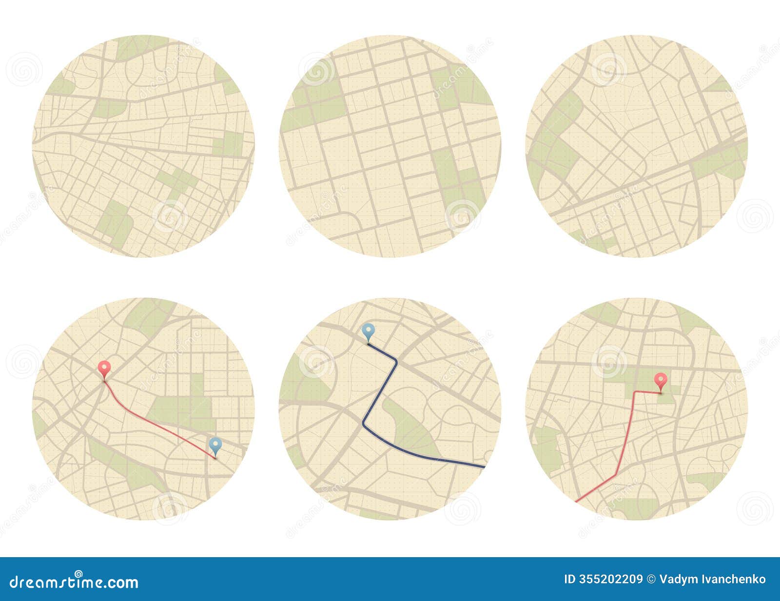 Set of Gps Map Navigation. View from Above Road Map. Detailed View of ...