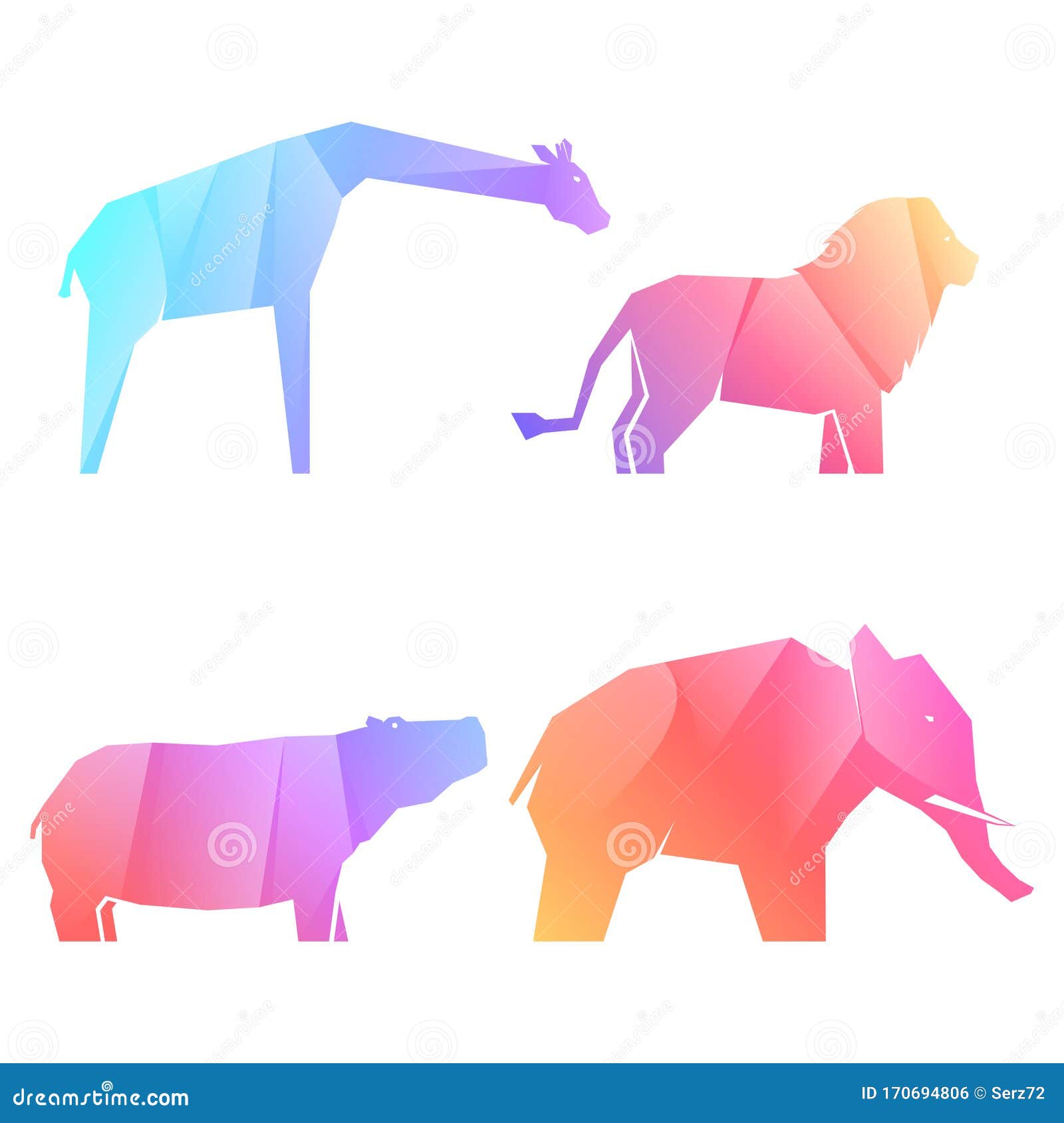 Set of Gradient African Animals in Different Poses Stock Vector ...