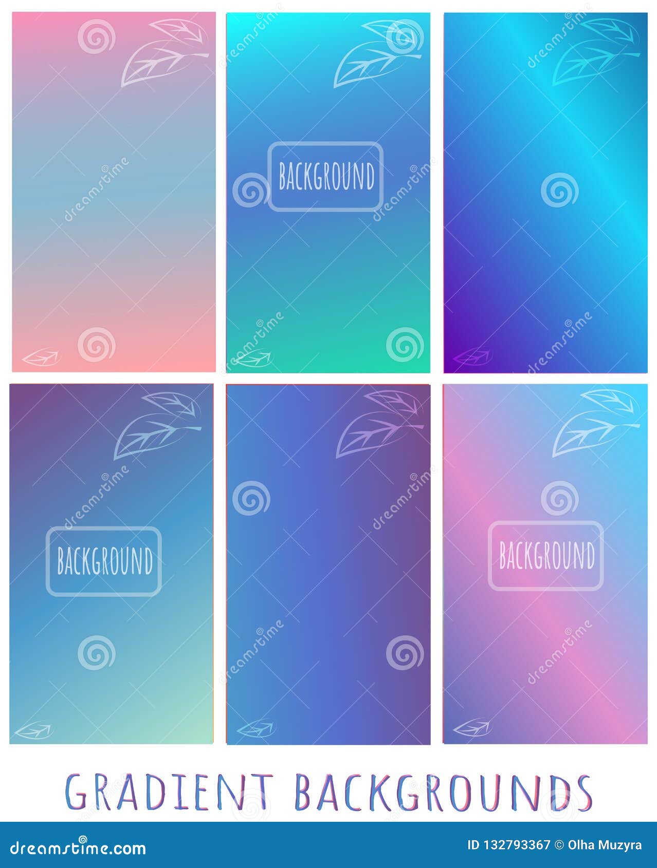 Set of Gradient Blue, Pink, Violet Vector Backgrounds with Leave Stock ...