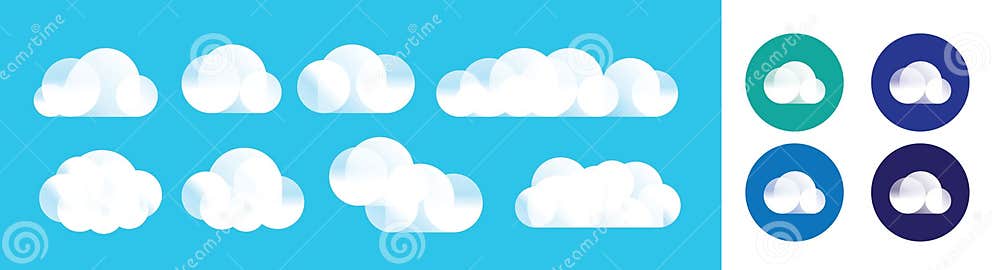 Set of Gradient Cartoon Cloud in a Flat Design. Cloud Shapes Design ...