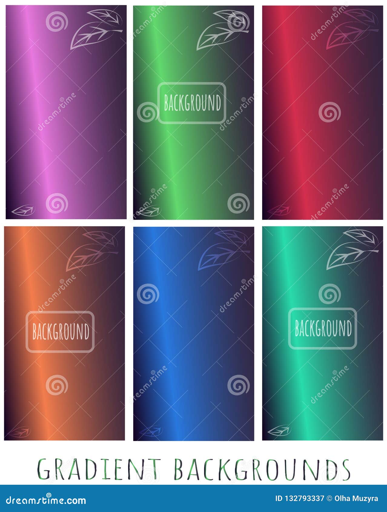 Set of Gradient Color Paper Backgrounds with Leaves - for Websi Stock ...