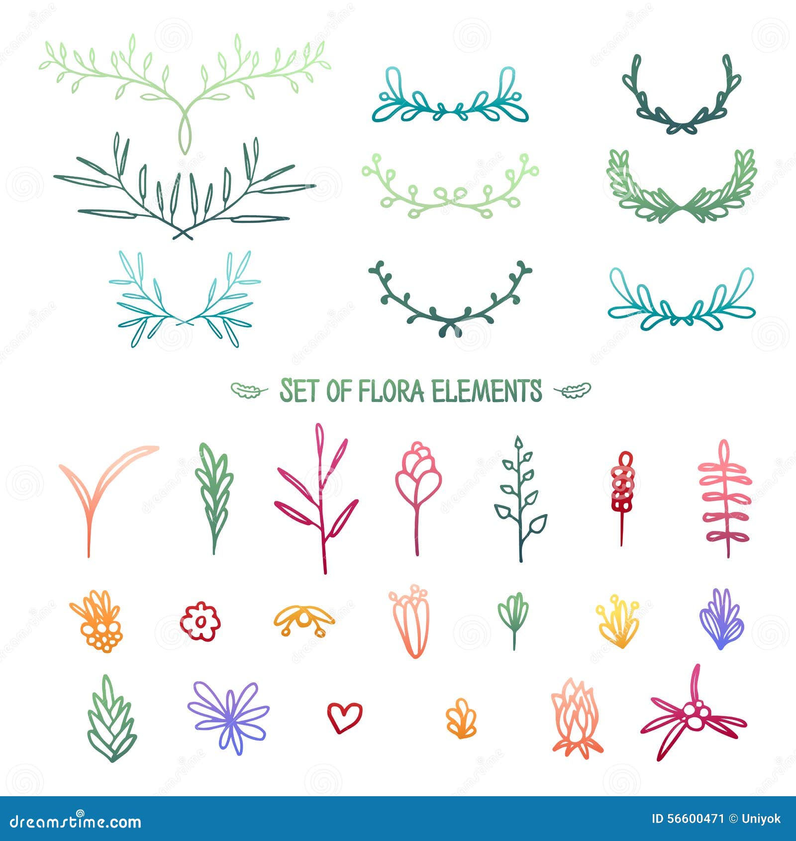 Set of Gradient Colored of Plant Elements. Twigs Stock Vector ...