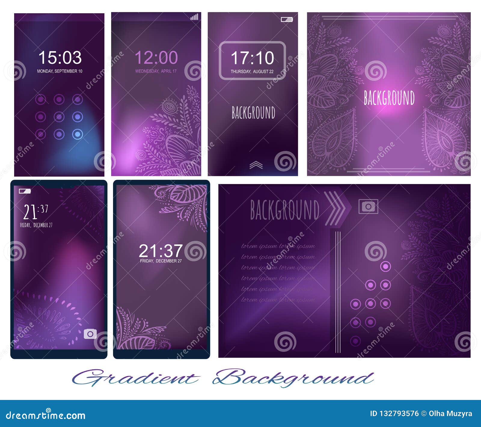 Set of Gradient Dark Violet Backgrounds for Screen, Wallpaper of Stock ...