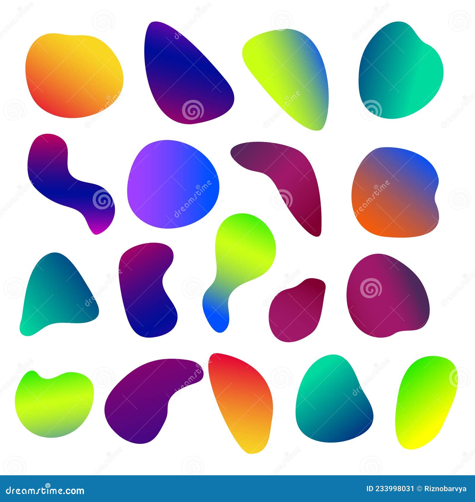 Set of Gradient Design Elements. Abstract Stains, Liquid Futuristic ...