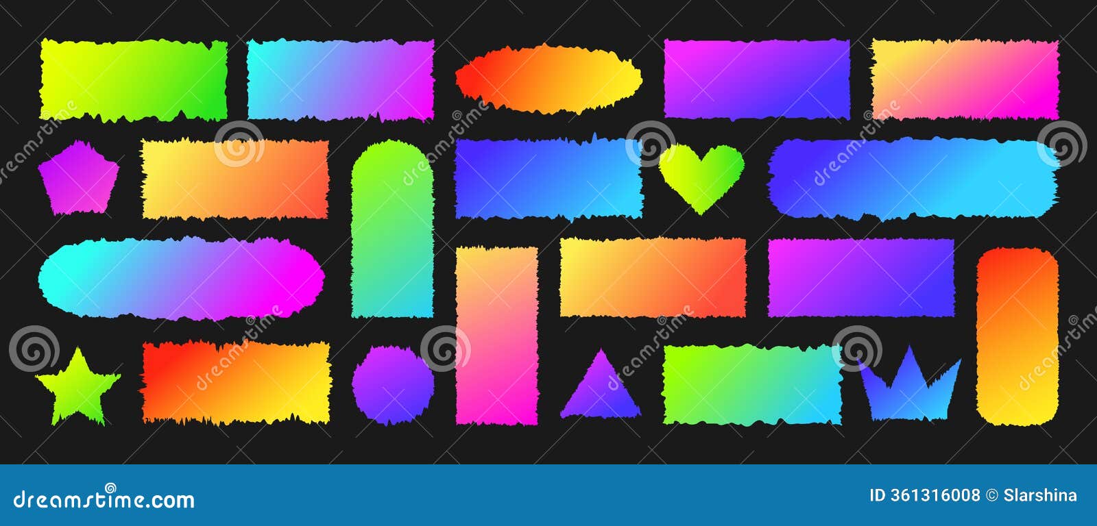 Set of Gradient Jagged Rectangle. Torn Paper Sheet for Stickers or ...