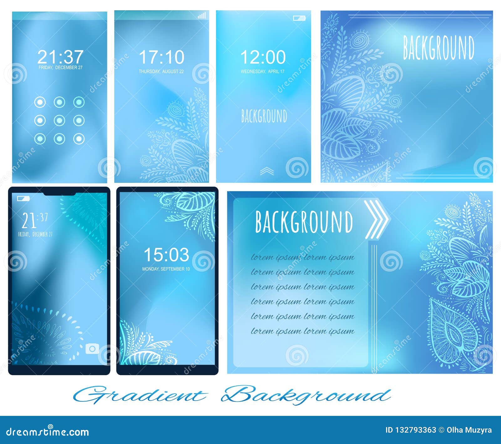 Set of Gradient Light Blue Backgrounds for Screen, Wallpaper of Stock ...