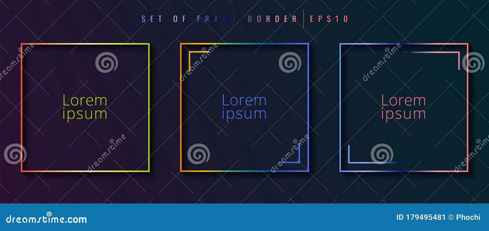 Set of Gradient Square Border Frame Vibrant Color on Dark Background ...