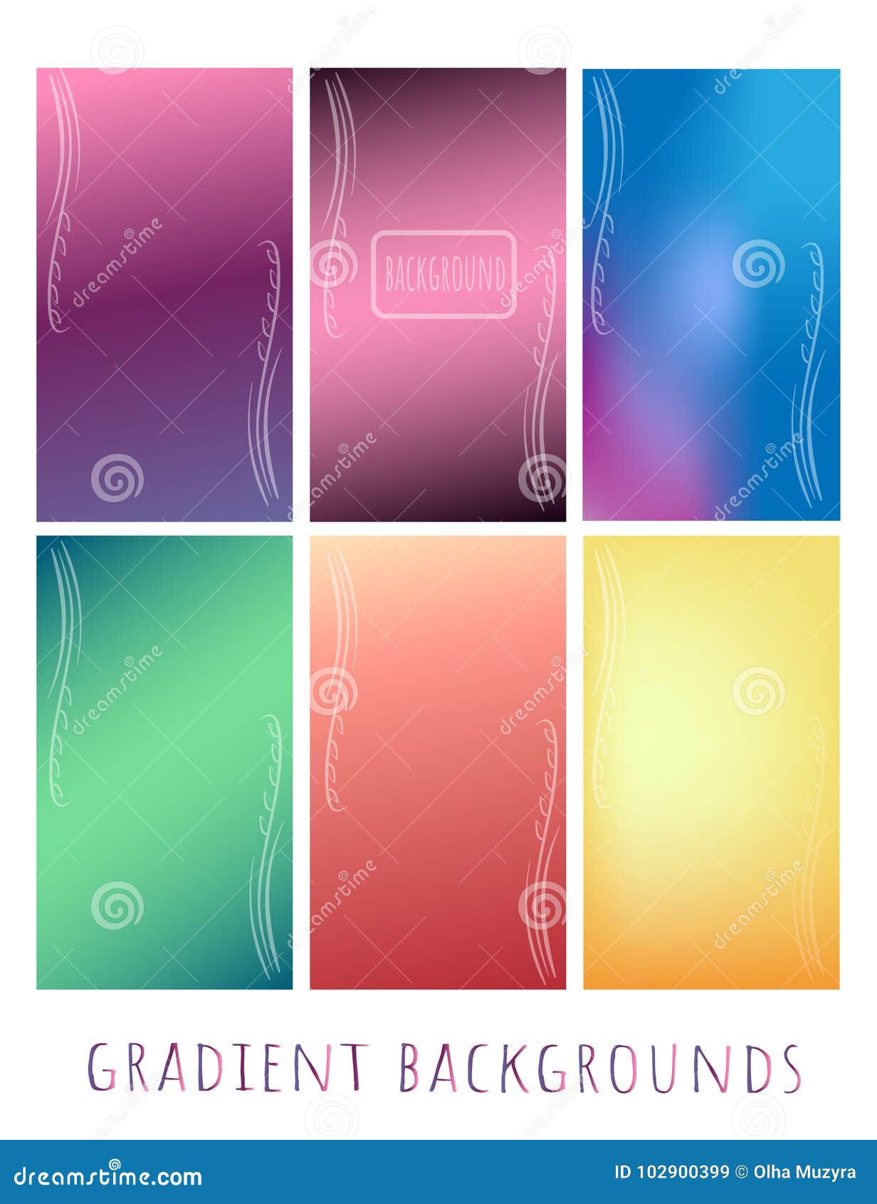 Set of Gradient Vector Backgrounds with Plants Design - Elements Stock ...