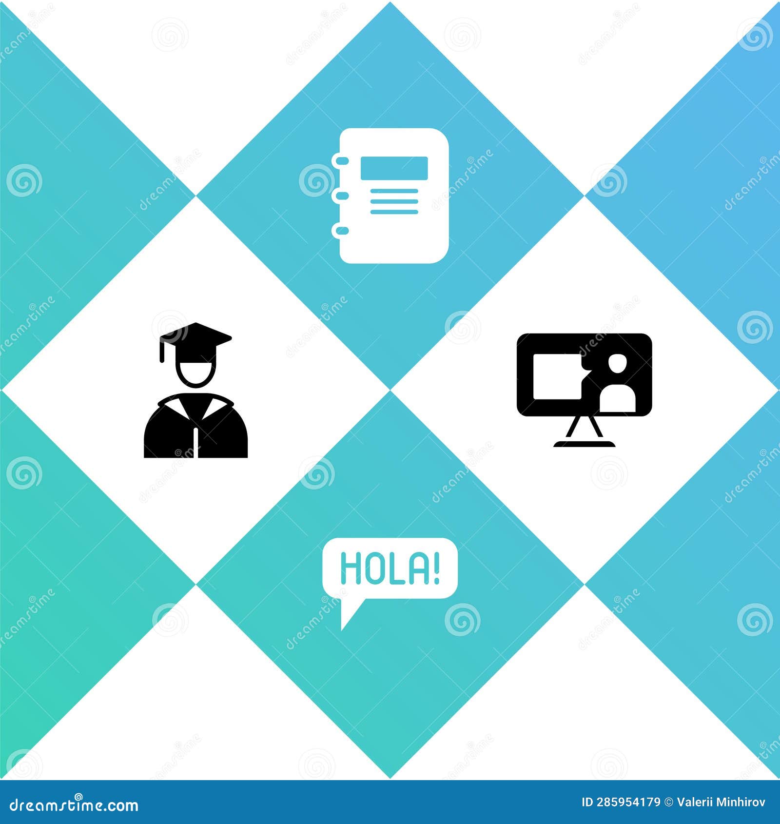 Set Graduate and Graduation Cap, Hola in Different Languages, Notebook ...