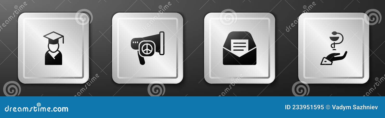 Set Graduate and Graduation Cap, Peace, Mail E-mail and Caduceus Snake ...