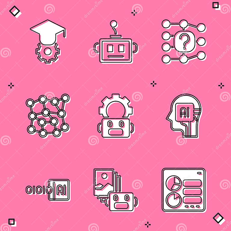Set Graduation Cap Artificial Intelligence Robot Neural Network Robot Setting Humanoid 