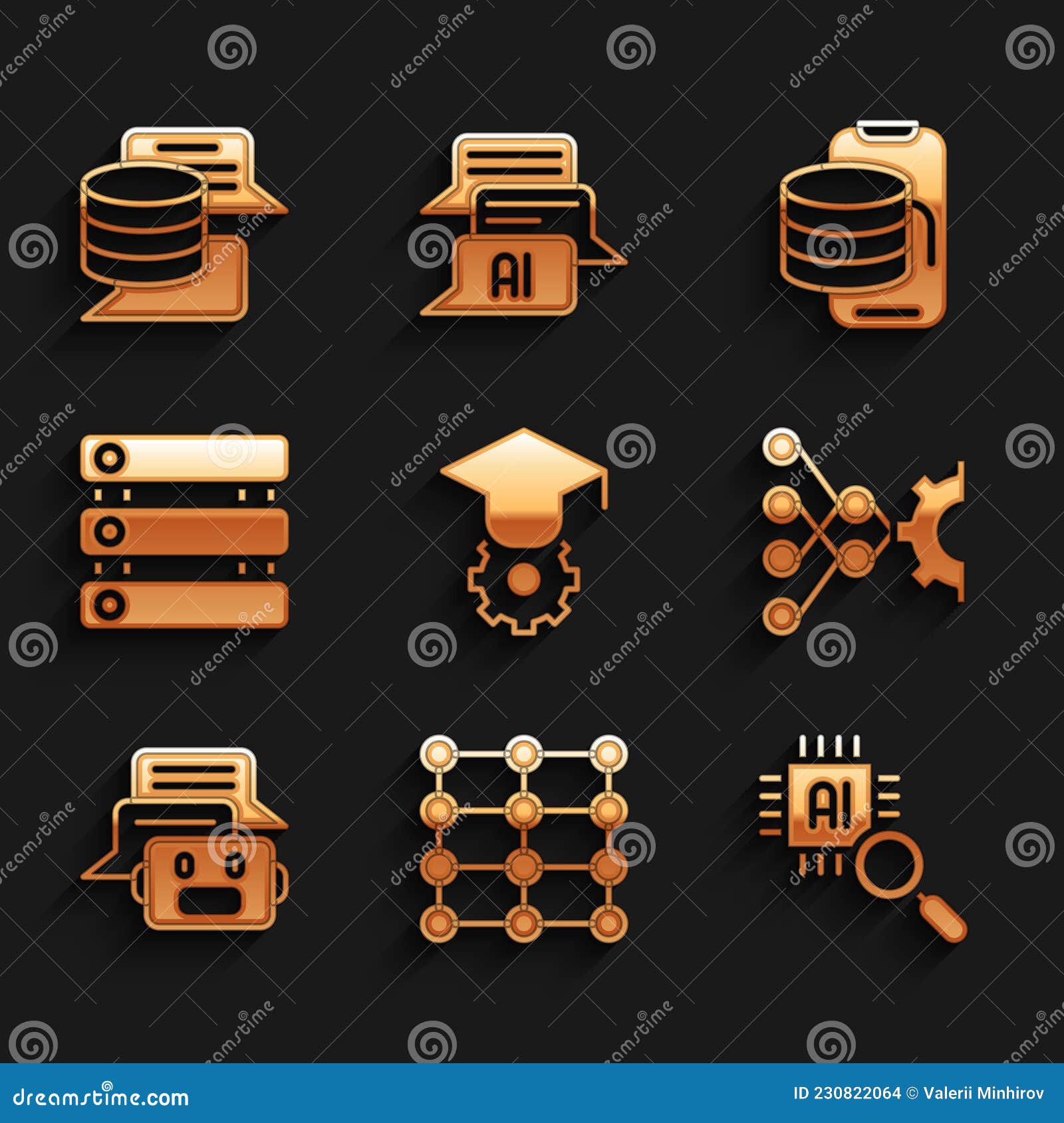 Set Graduation Cap, Neural Network, Processor CPU, Chat Bot, Server ... Set Graduation Cap, Neural Network, Processor CPU, Chat Bot, Server ...