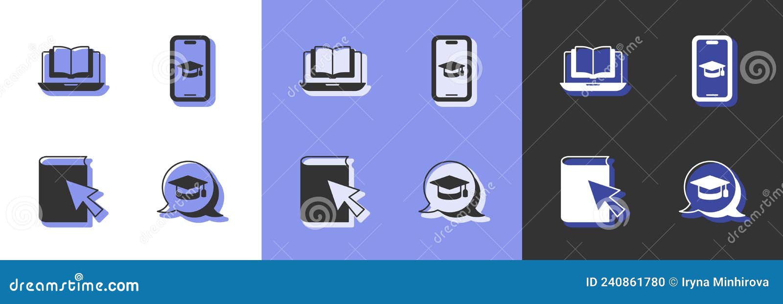 Set Graduation Cap in Speech Bubble, Online Class, Book and Mobile Icon ... Set Graduation Cap in Speech Bubble, Online Class, Book and Mobile Icon ...