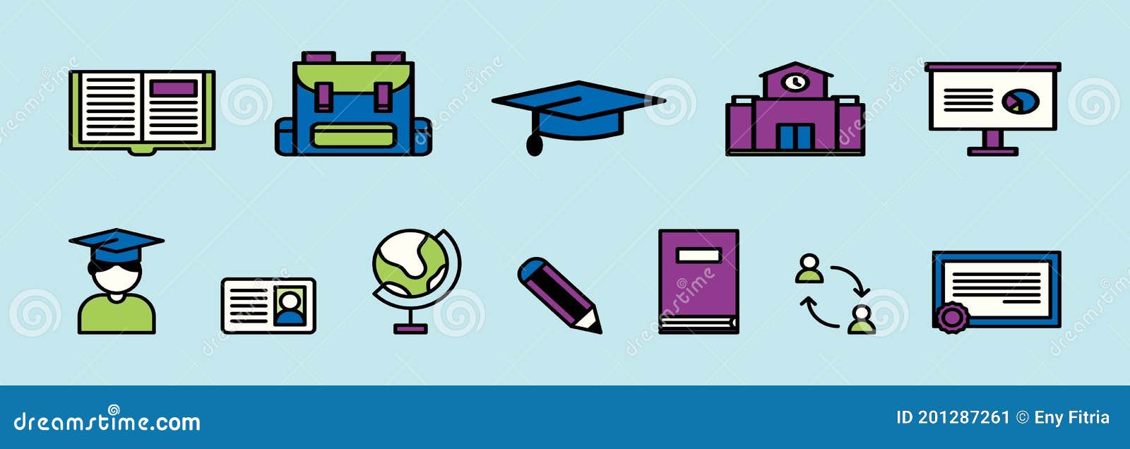 Set of Graduation Cartoon Icon Design Template with Various Models ...