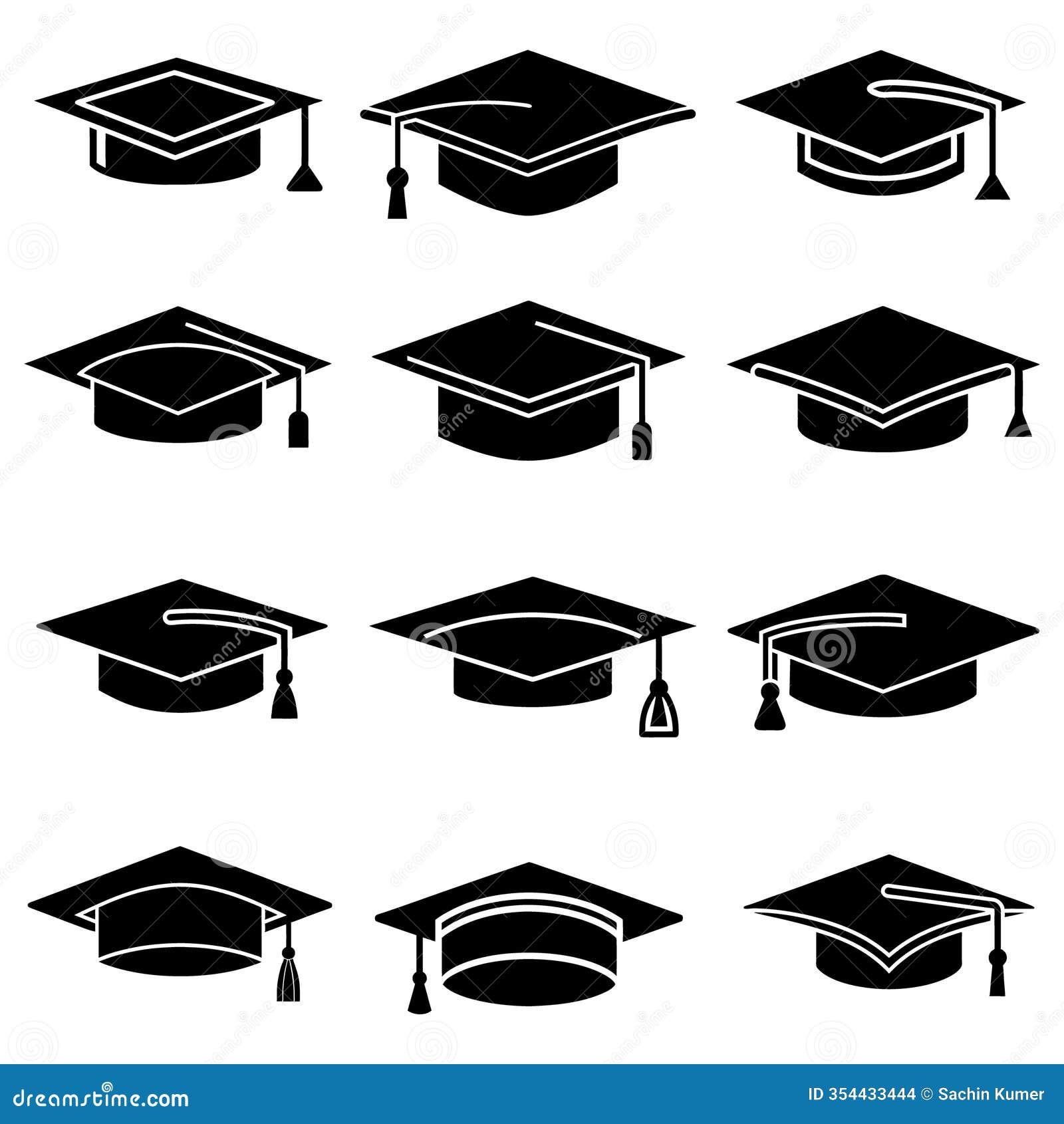 Set of Graduation Toga Hat Vector Icon Stock Illustration ...