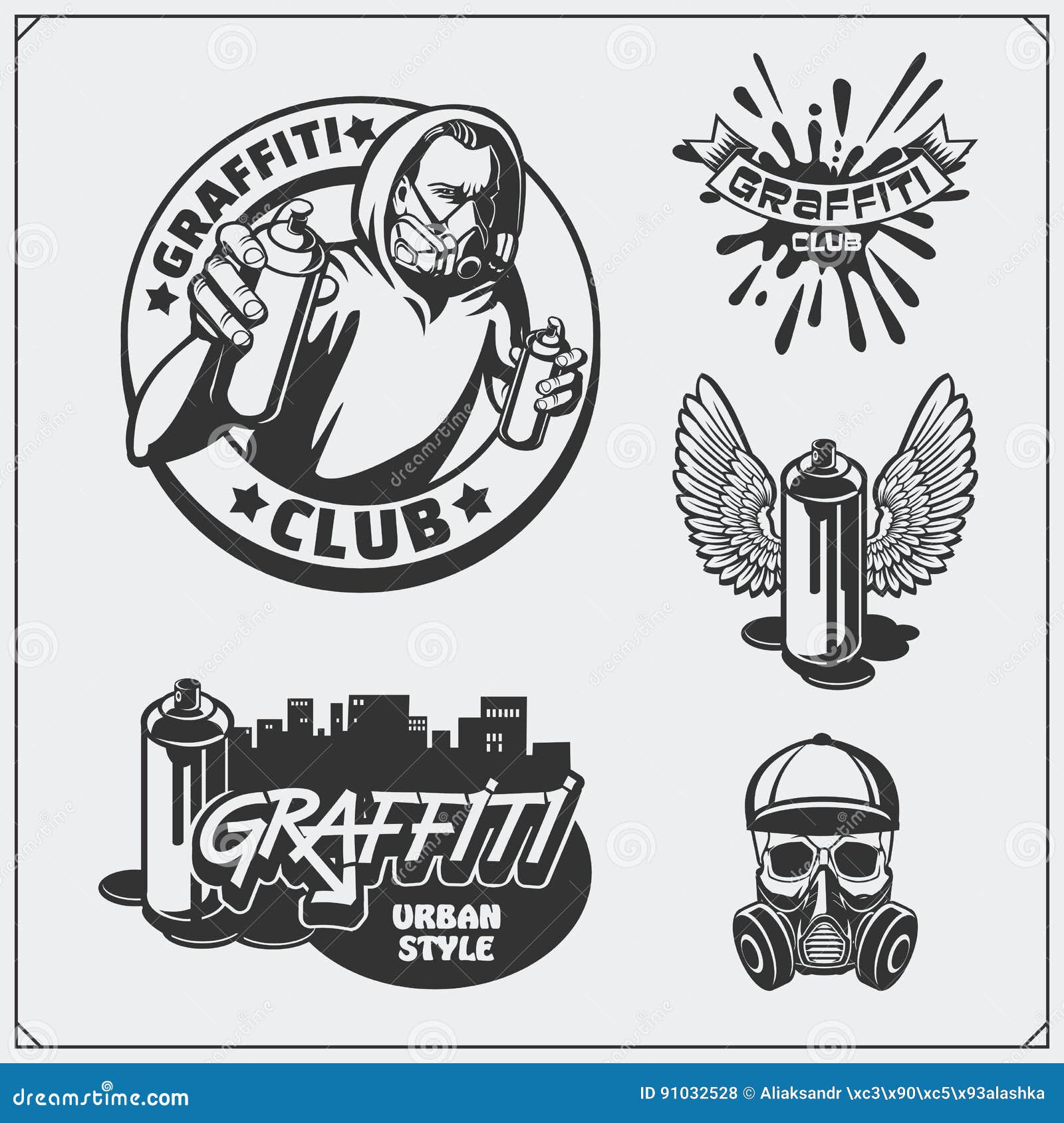 Set of Graffiti School and Street Art Labels, Badges, Emblems and ...