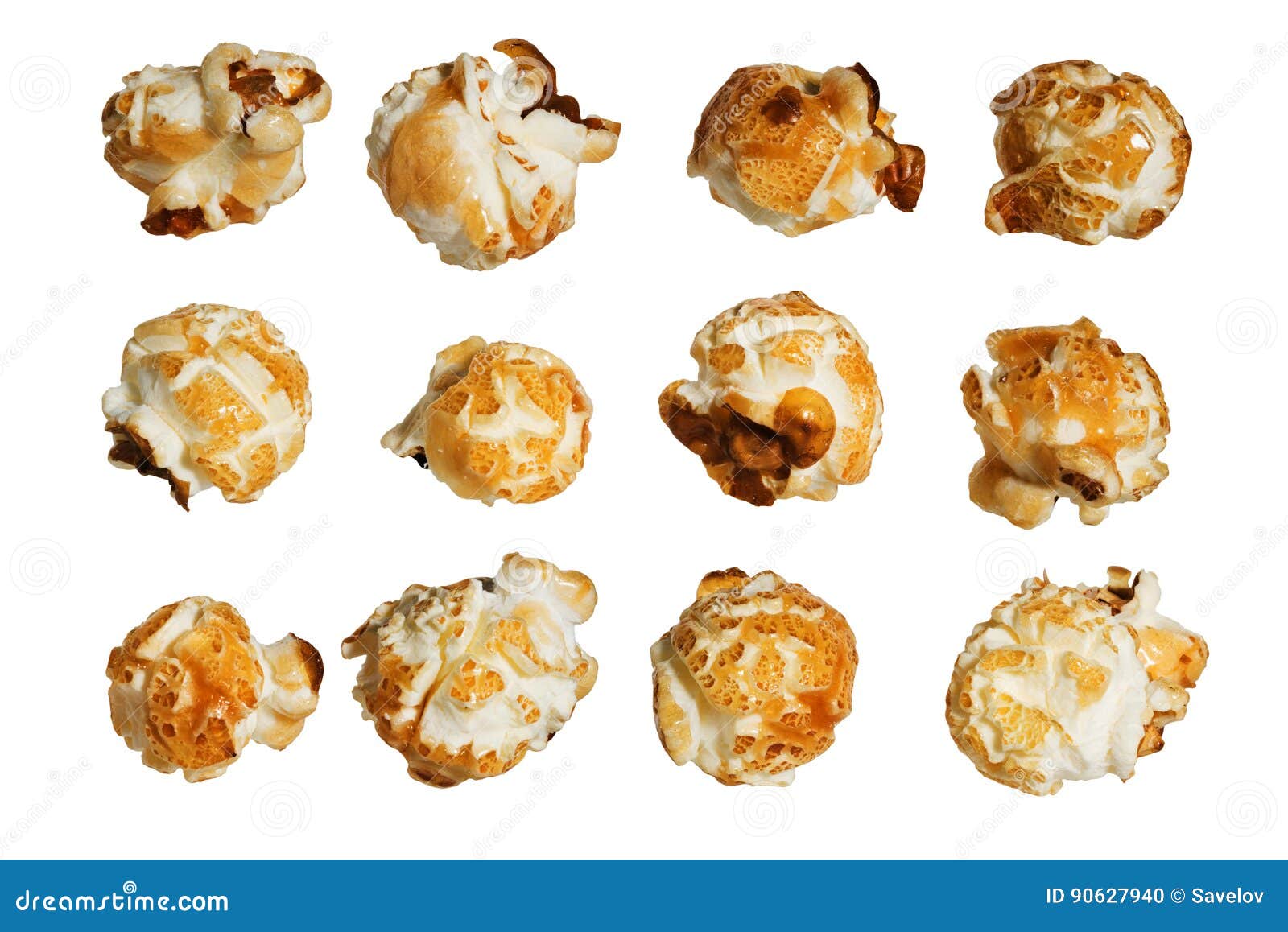 Set of Grains of Popcorn Isolated Stock Photo - Image of food, heap ...