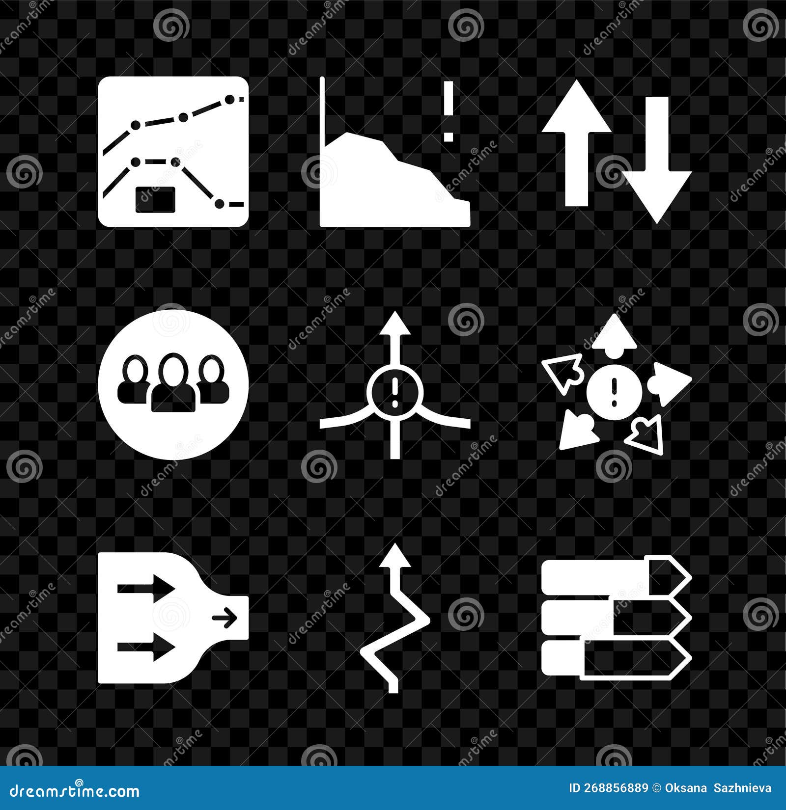 Set Graph, Chart, Diagram, Financial Growth Decrease, Arrow, Pie Infographic, Project Team Base ...