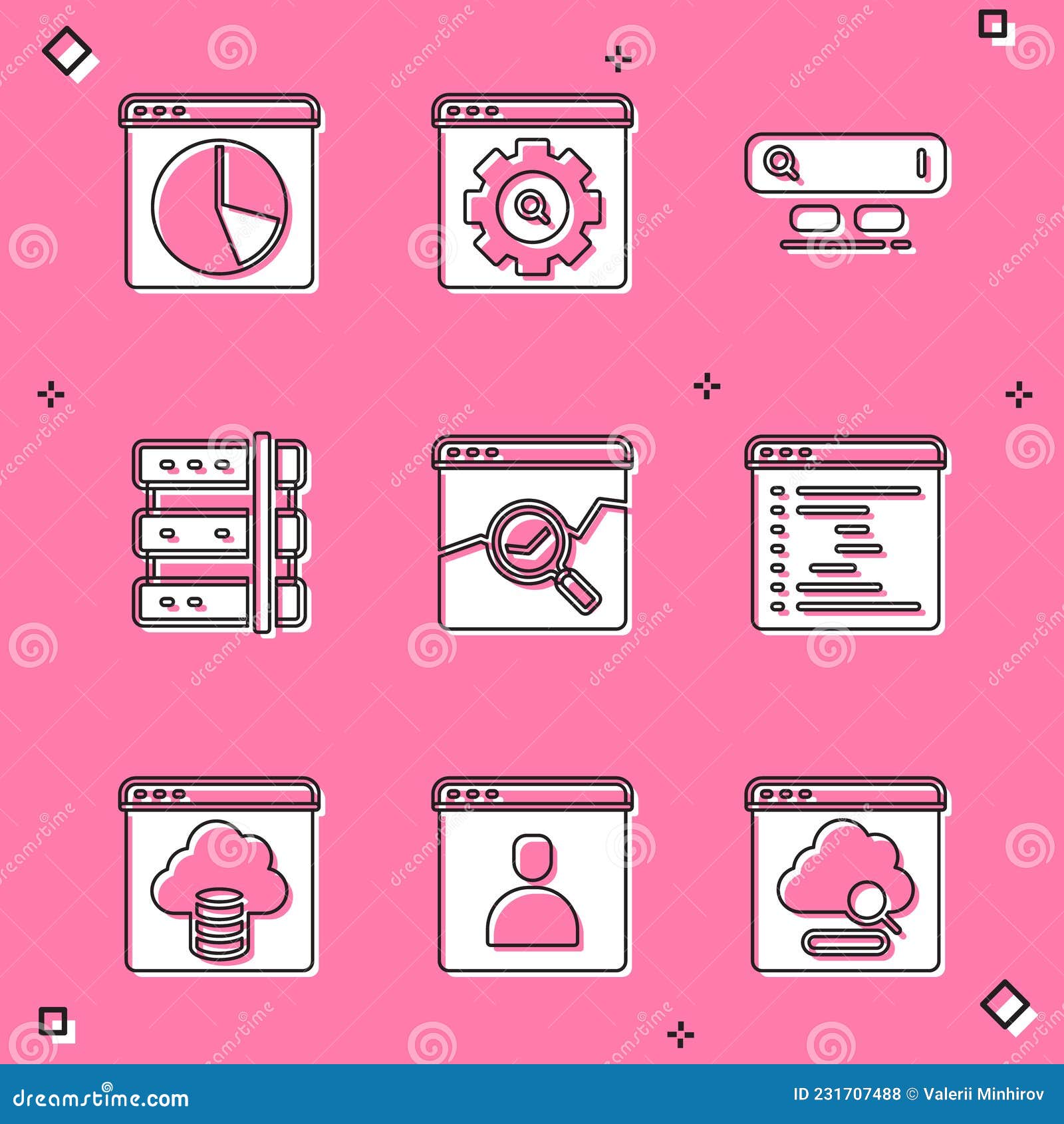 Set Graph Chart Infographic, Browser Setting, Search Engine, Server, Website with Stocks Market ...