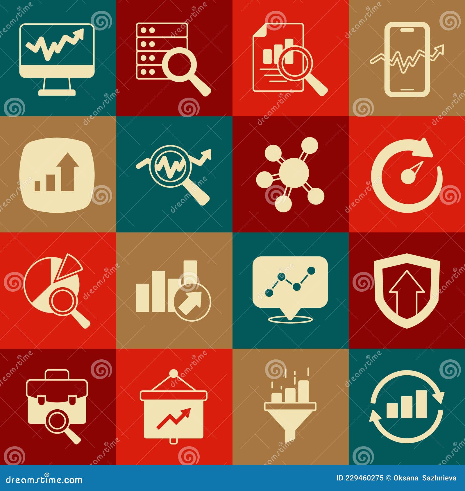 Set Graph Chart Infographic, Financial Growth, Digital Speed Meter, Document with, Search Data ...