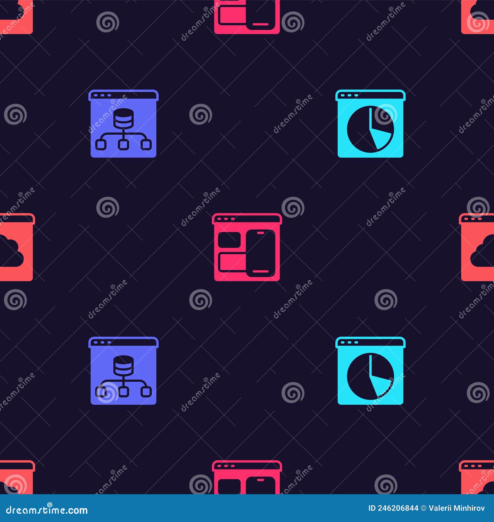Set Graph Chart Infographic, Server, Data, Web Developer Programming Code and Cloud Technology ...