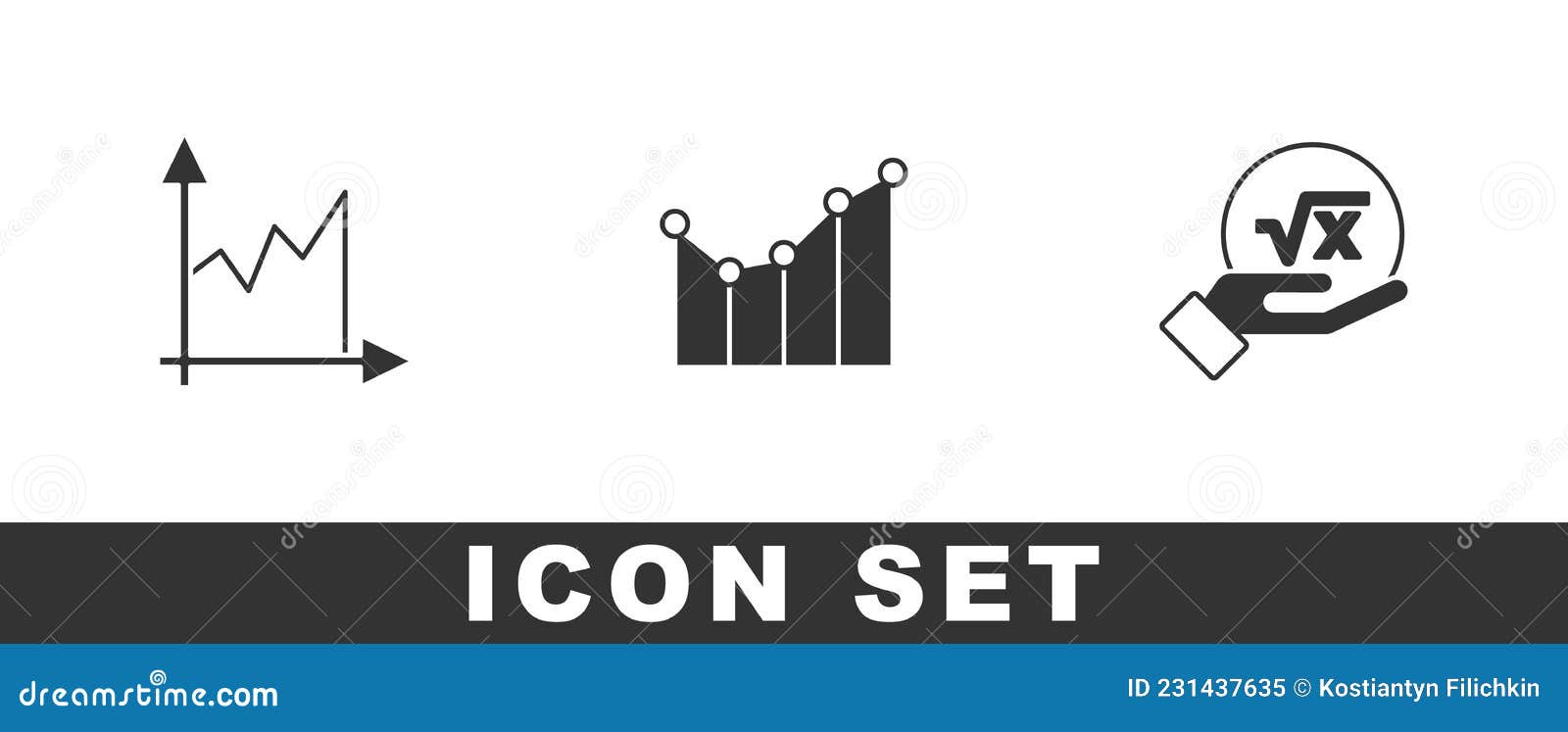 Set Graph, Schedule, Chart, Diagram, and Square Root of X Glyph Icon ...